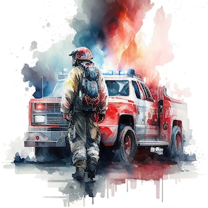 Stunning Watercolor Fire Rescue Designs: Downloadable PNG Files and ...