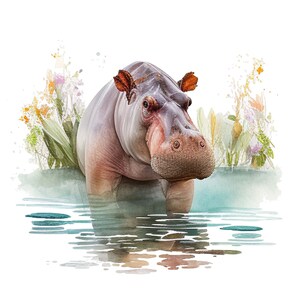 Watercolor Hippo Clipart Set of 4 - Commercial Use PNG Downloads for ...