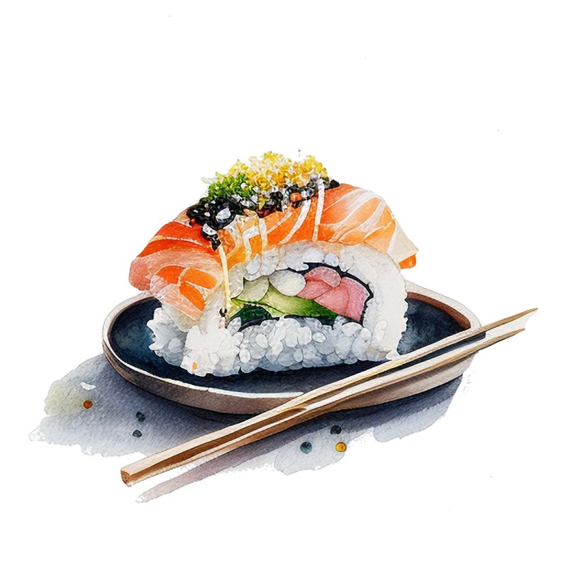 Set of 4 Watercolor Sushi Clipart Japanese Menu Images - Etsy