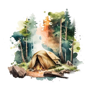 Set of 4 Watercolor Camping Clipart - Camp Life Sublimation - High ...