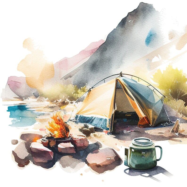 Set of 4 Watercolor Camping Clipart Camp Life Sublimation - Etsy