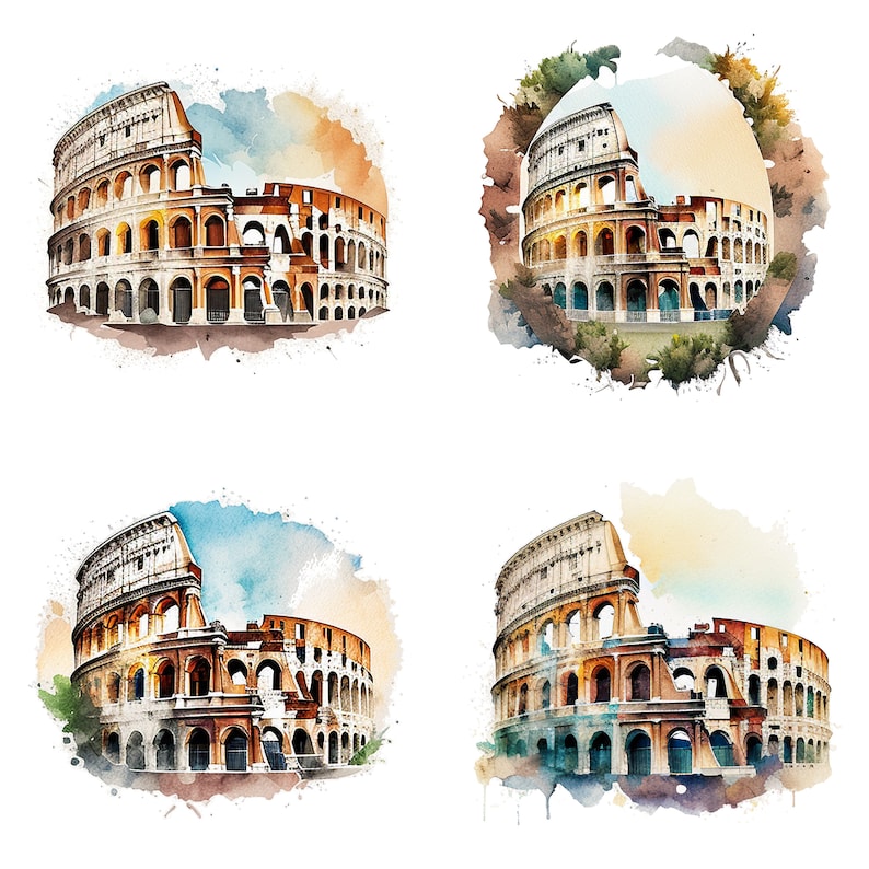 Watercolor Colosseum Clipart, Set of 4 PNG Files for Commercial Use ...