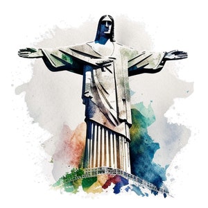 Watercolor Christ the Redeemer Clipart PNG Set of 4 Files Brazil Rio De ...