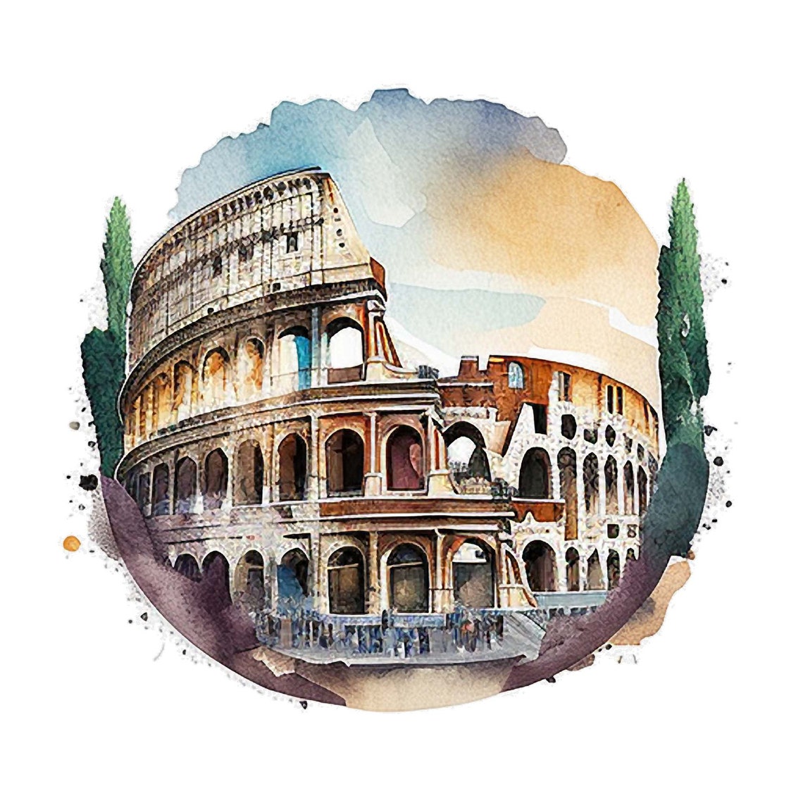 Watercolor Colosseum Clipart, Set of 4 PNG Files for Commercial Use ...