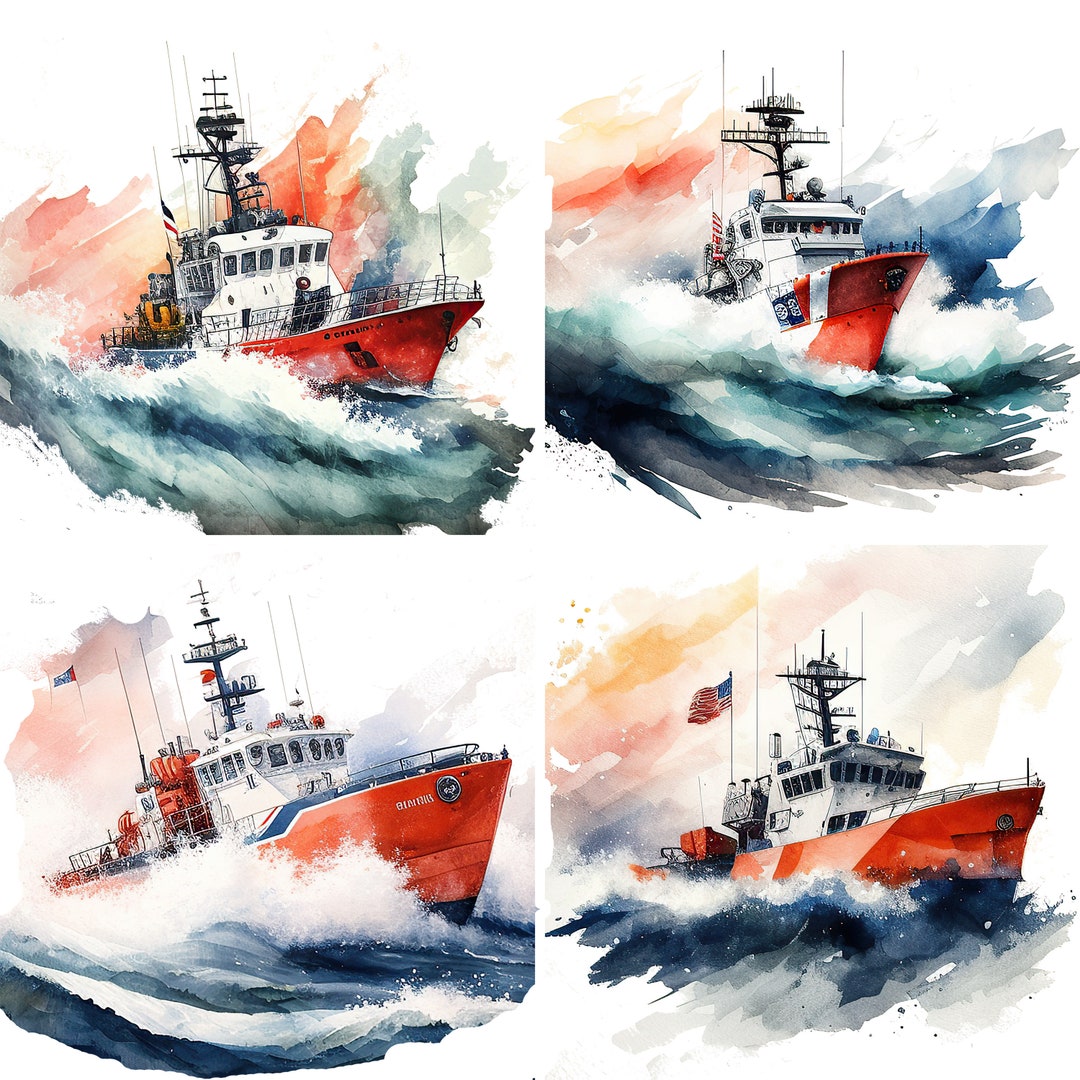 Watercolor USCG Digital Download Set of 4 Files, Coast Guard Gifts ...