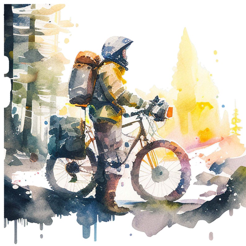 Bike Packing Watercolor Camping Clipart Set of 4 PNG Files Hiking ...