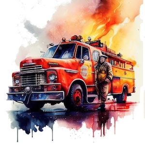 Stunning Watercolor Fire Rescue Designs: Downloadable PNG Files and ...