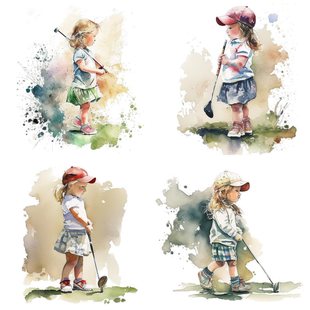 Watercolor Little Girl Golfer Nursery Art Print Set of 4, Golf Themed ...