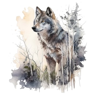 Set of 4 Watercolor Grey Wolf Clipart - Commercial Use PNG Download for ...