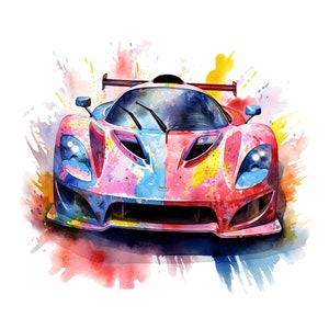 Race Car Watercolor Clipart PNG Files for Invitations Digital Download ...