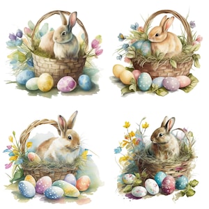 Watercolor Easter Bunny Basket Set of 4 Clipart PNG Files - Sublimation ...