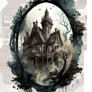 Haunted Mansion Watercolor Clipart Spooky Wall Art Gothic Halloween ...
