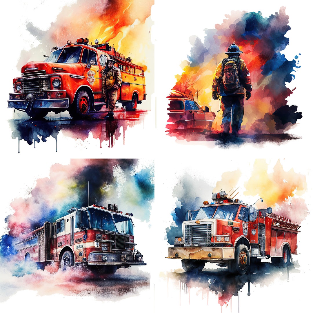 Stunning Watercolor Fire Rescue Designs: Downloadable PNG Files and ...