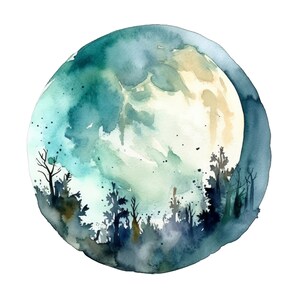 Moon Watercolor Clipart Set of 4 PNG Digital Downloads for Stickers ...
