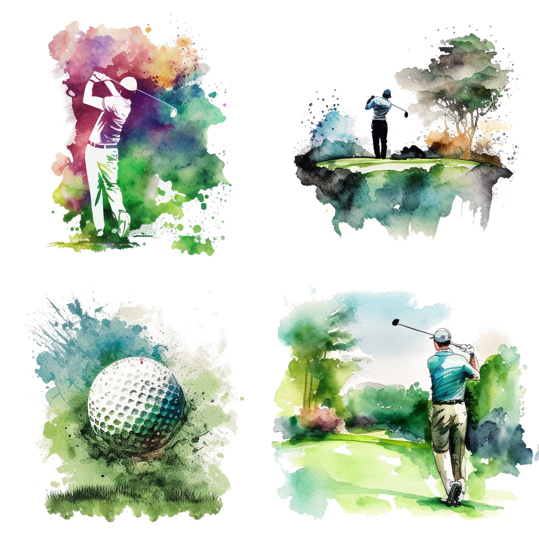 Set of 4 Golf Watercolor Clipart, Golf Sublimation, Pro Shop Sports ...