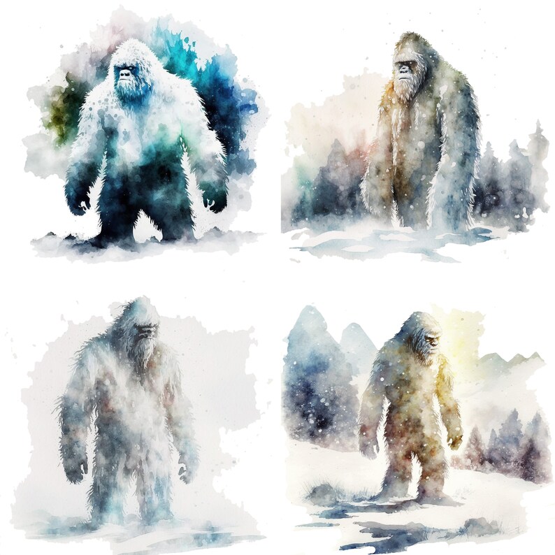Yeti Watercolor Clipart Set of 4 Commercial Use PNG - Etsy