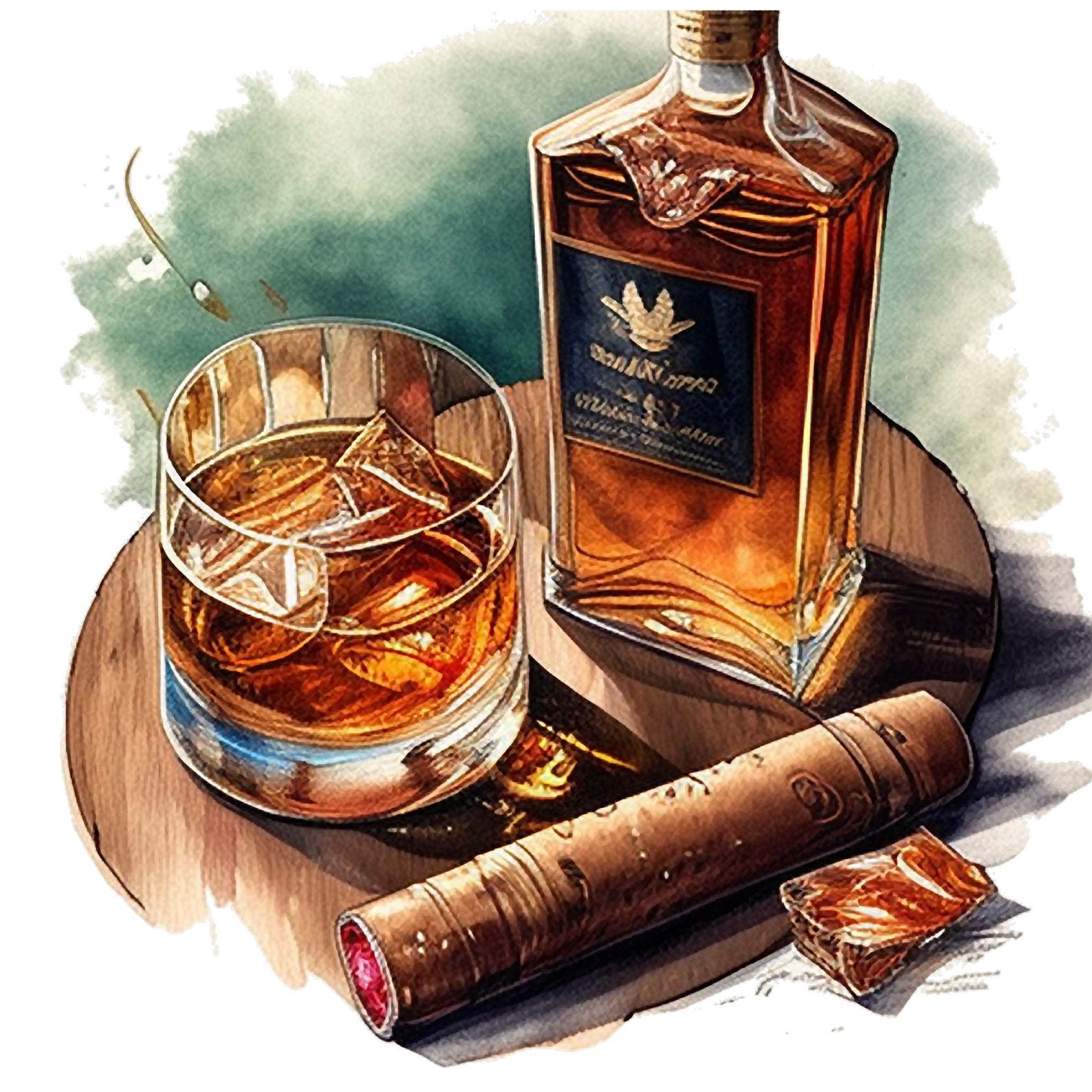 Watercolor Cigar and Bourbon Clipart, Set of 4 PNG Files Cigar Lounge ...