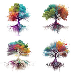 Watercolor Tree of Life Clipart Set of 4 PNG Files Family Reunion ...