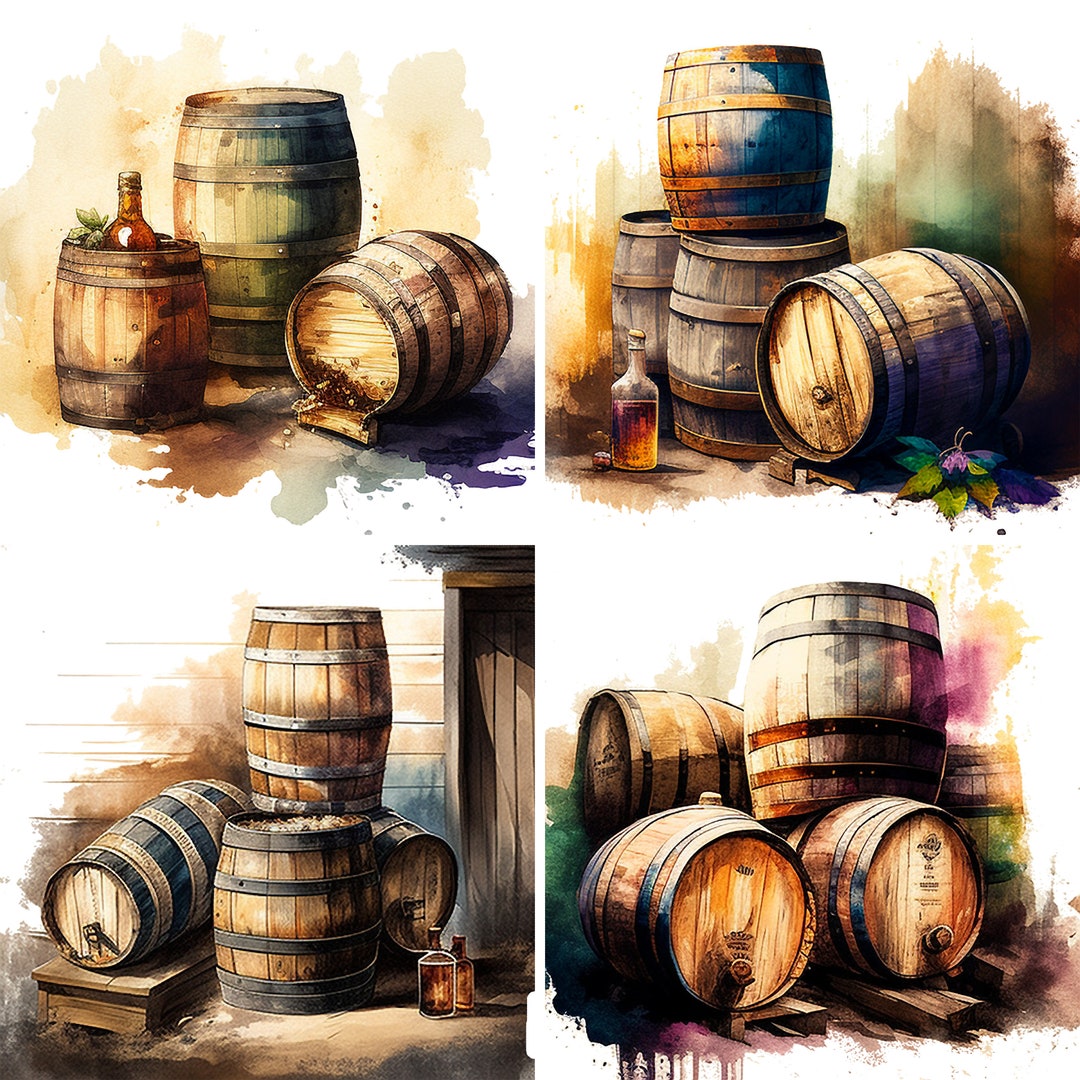 Watercolor Whiskey Barrel Clipart Set of 4 Digital Download PNG Files ...