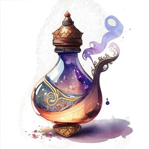 Set of 4 Watercolor Genie Bottle Clipart PNG Digital Download Files ...