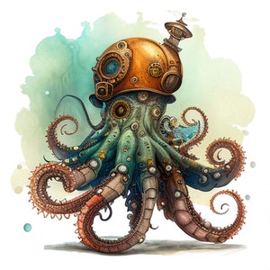 Watercolor Steampunk Octopus Set of 4 Png Clipart Files Steam Punk ...