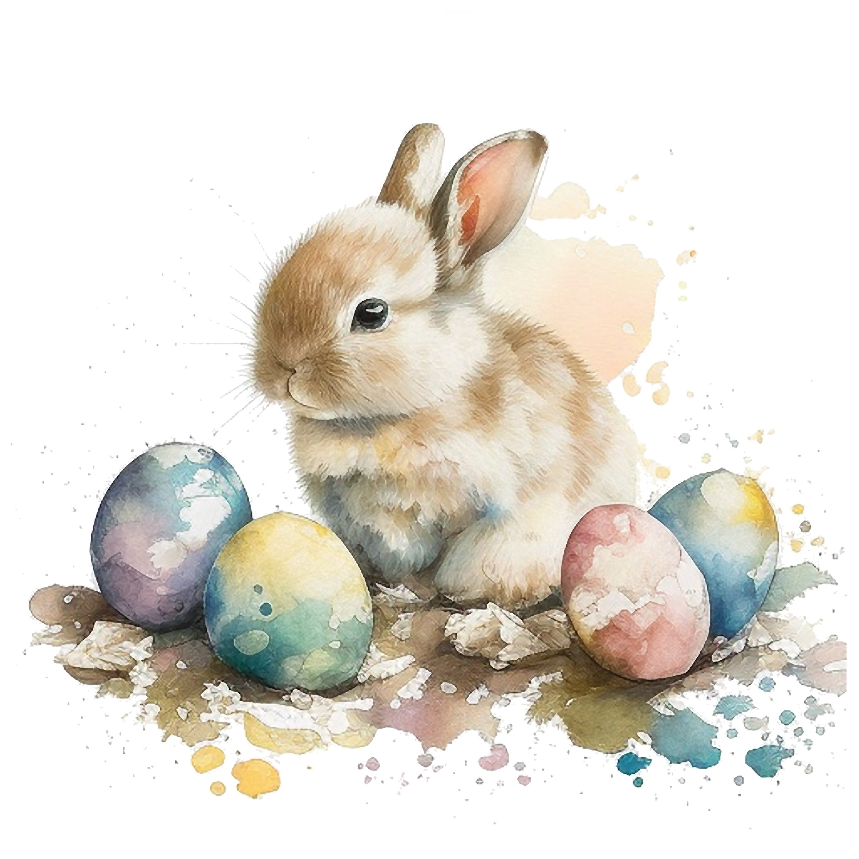 Watercolor Baby Bunny With Colored Eggs Clipart PNG - Easter ...