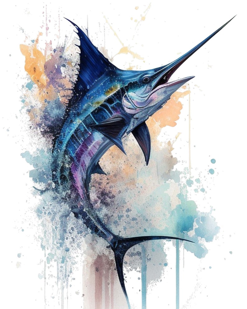 Blue Marlin Fish Watercolor Saltwater Fish Clipart Blue Marin Fishing ...