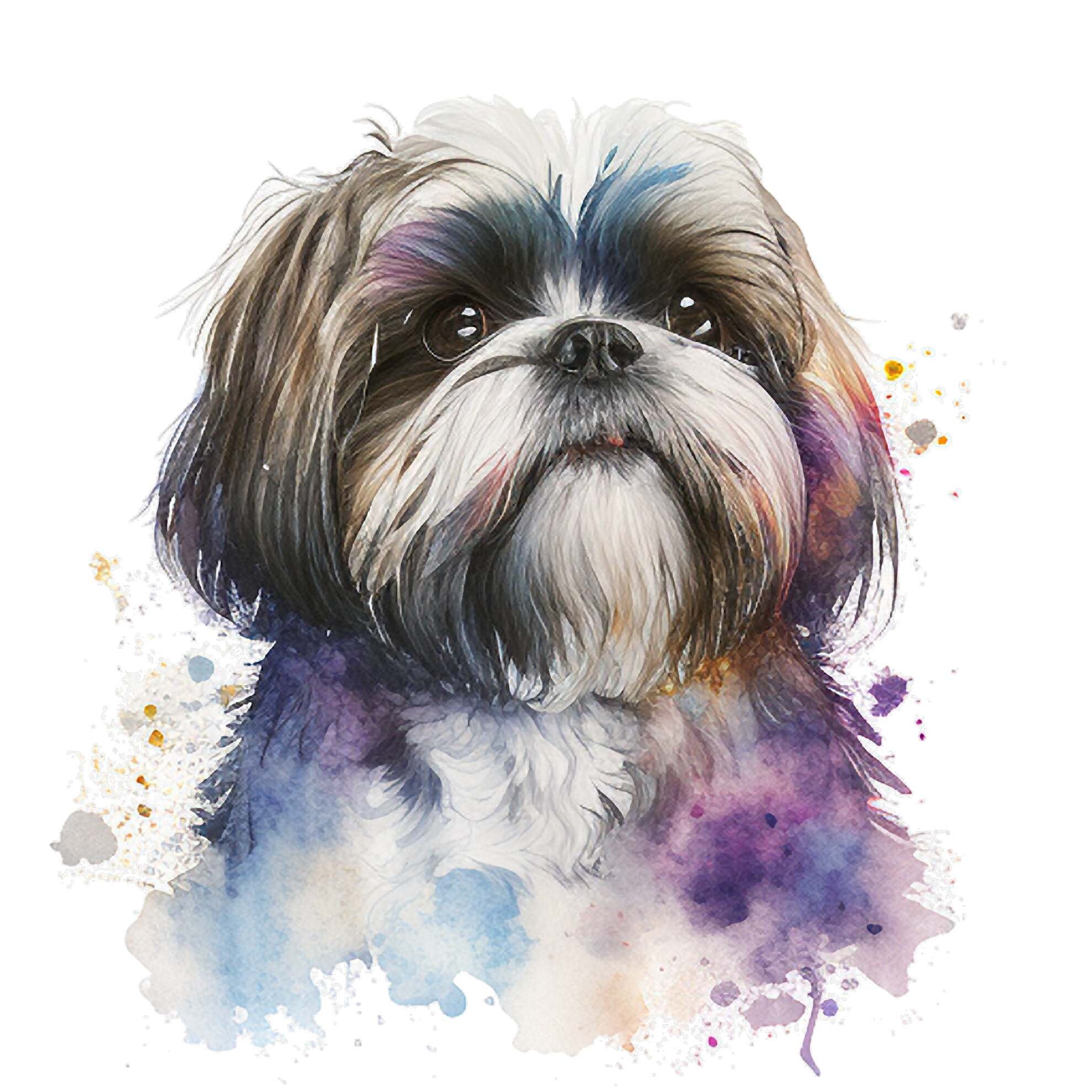 Watercolor Shih Tzu Portrait Clipart PNG Digital Download Set for 4 ...