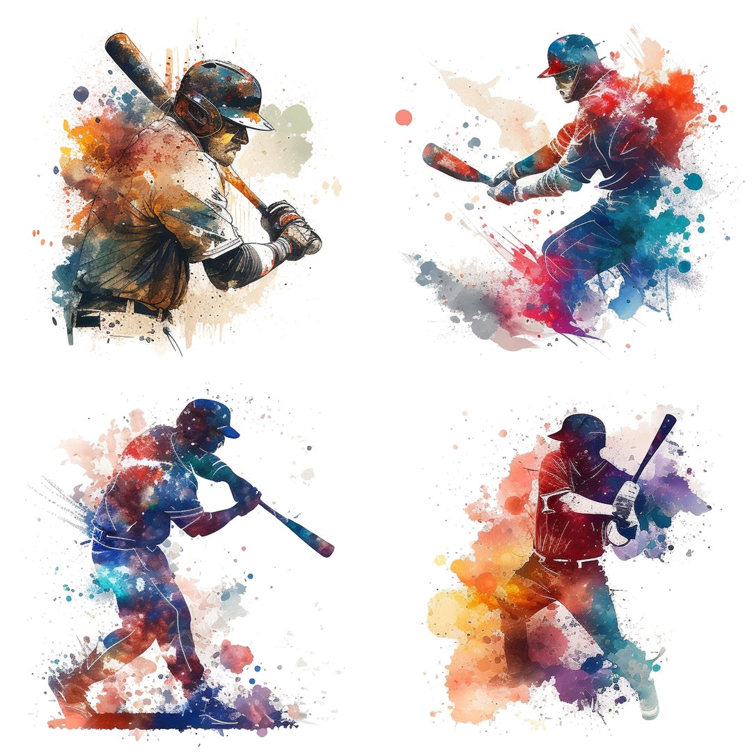 Baseball Player Clipart Set of 4, Printable Art Files Watercolor ...