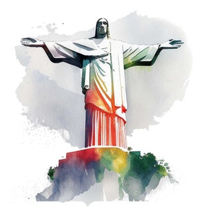 Watercolor Christ the Redeemer Clipart PNG Set of 4 Files Brazil Rio De ...