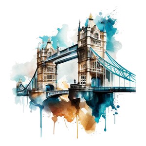 Set of 4 Watercolor Tower Bridge Clipart PNG Digital Download Files ...