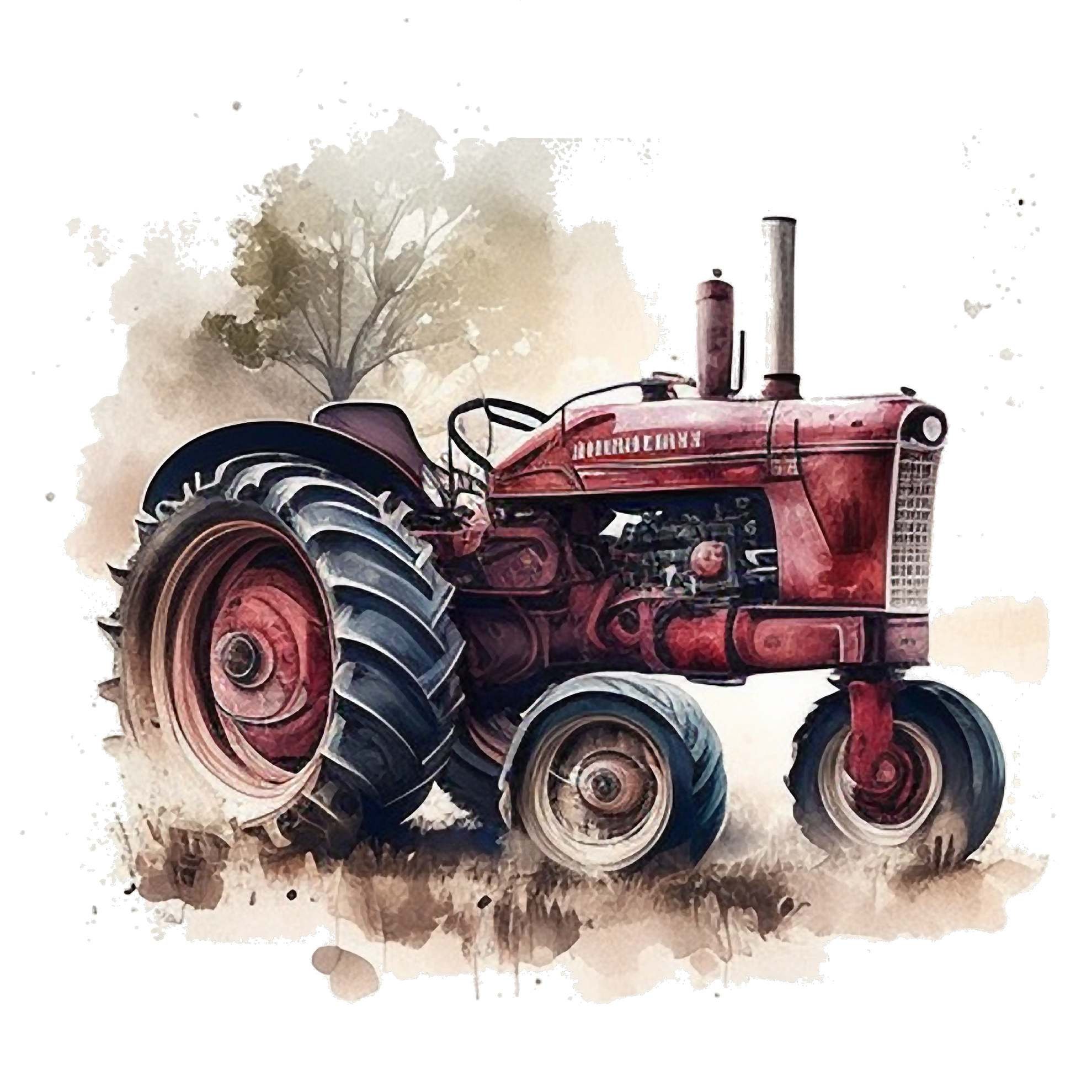 Set of 4 Farmall Tractor Watercolor Clipart Red Tractor Boys Nursery ...