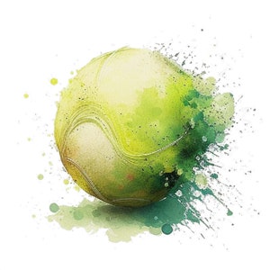 Tennis Ball Watercolor Clipart Set 4 Digital Downloads for Sports Art ...