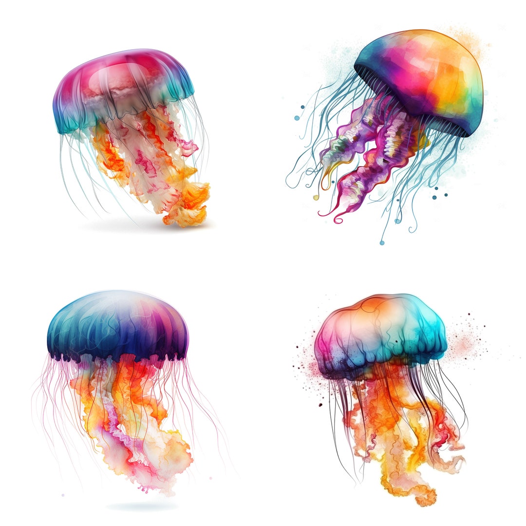 Watercolor Jellyfish Clipart, Digital Download for Marine Life Art ...
