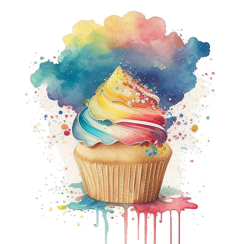 Watercolor Rainbow Cupcake Clipart Set of 4 PNG Files - Etsy