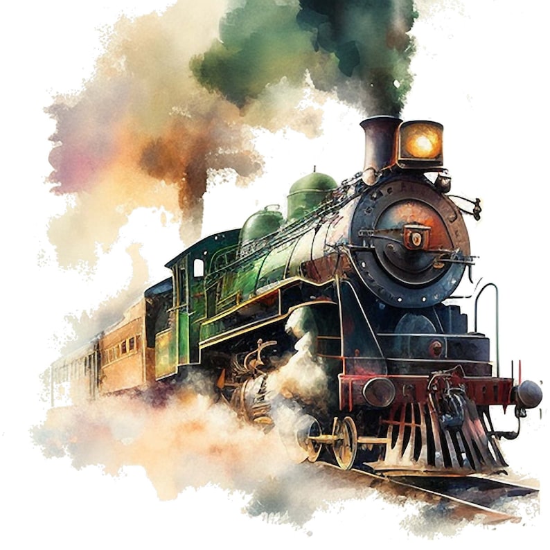 Set of 4 Watercolor Steam Trains Train Sublimation Steam - Etsy
