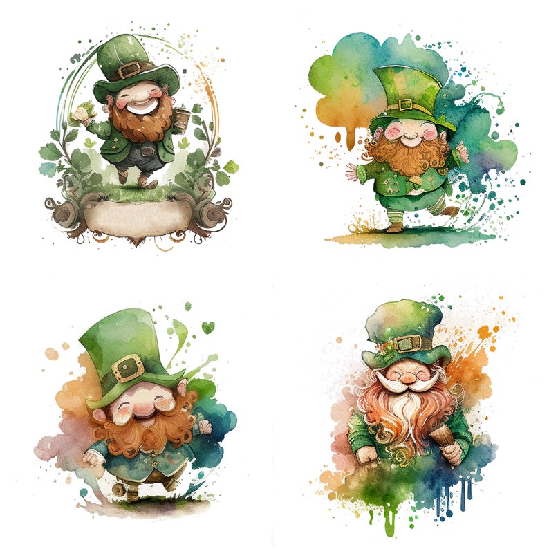 Leprechaun Art Print Leprechaun Watercolor Clipart Cute - Etsy