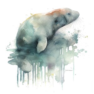 Manatee Clipart Set of 4 Watercolor Sea Creatures Download Sea Cow ...