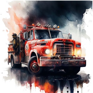 Stunning Watercolor Fire Rescue Designs: Downloadable PNG Files and ...