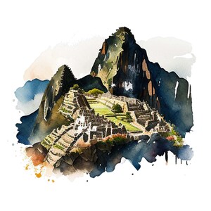 Set of 4 Watercolor Machu Picchu Clipart PNG Digital Download Files for ...
