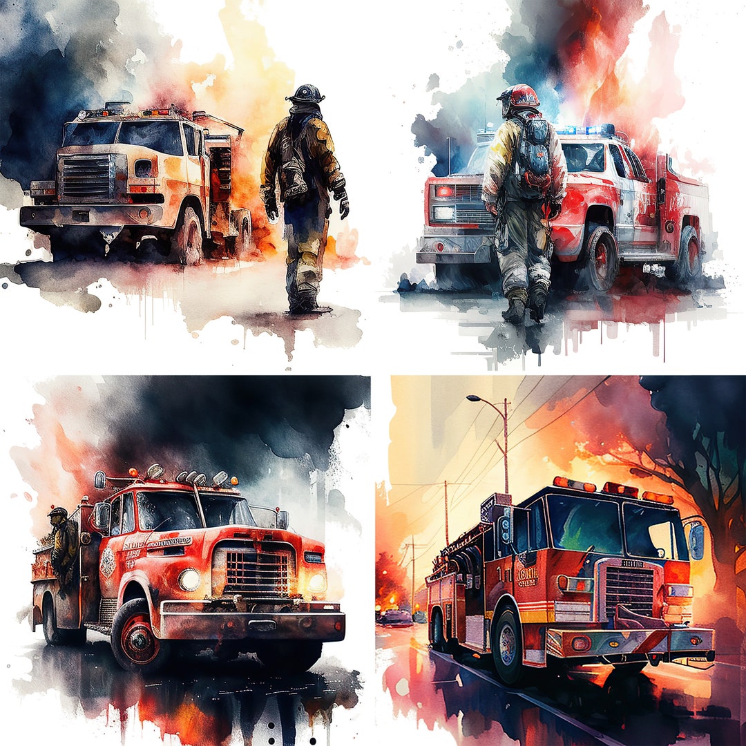 Stunning Watercolor Fire Rescue Designs: Downloadable PNG Files and ...