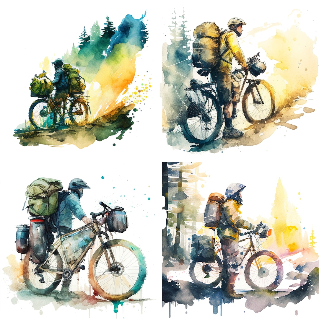 Bike Packing Watercolor Camping Clipart Set of 4 PNG Files Hiking ...