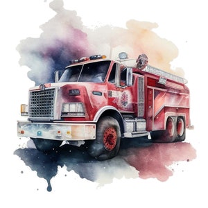 Watercolor Fire Truck Illustration, Fire Truck PNG Clipart, 4 Fireman ...