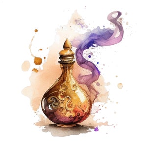 Set of 4 Watercolor Genie Bottle Clipart PNG Digital Download Files ...