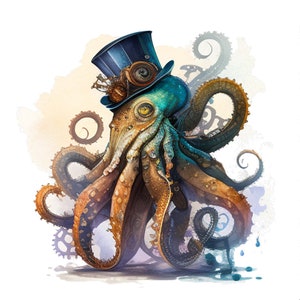 Watercolor Steampunk Octopus Set of 4 Png Clipart Files Steam Punk ...