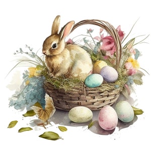 Watercolor Easter Bunny Easter Basket Set of 4 Clipart PNG Files ...