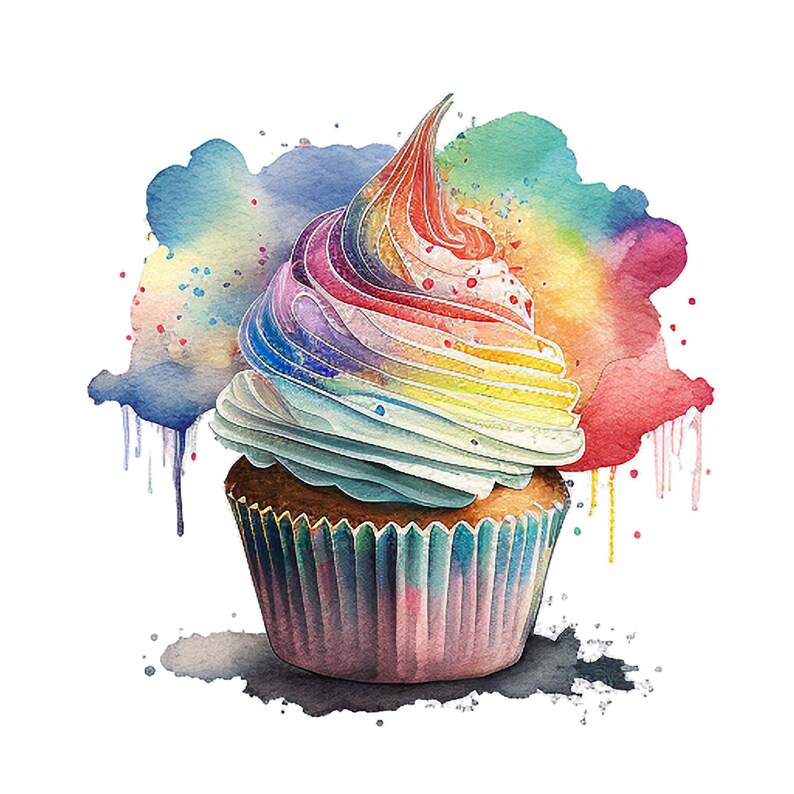 Watercolor Rainbow Cupcake Clipart Set of 4 PNG Files - Etsy