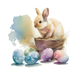 Watercolor Baby Bunny With Colored Eggs Clipart PNG - Easter ...