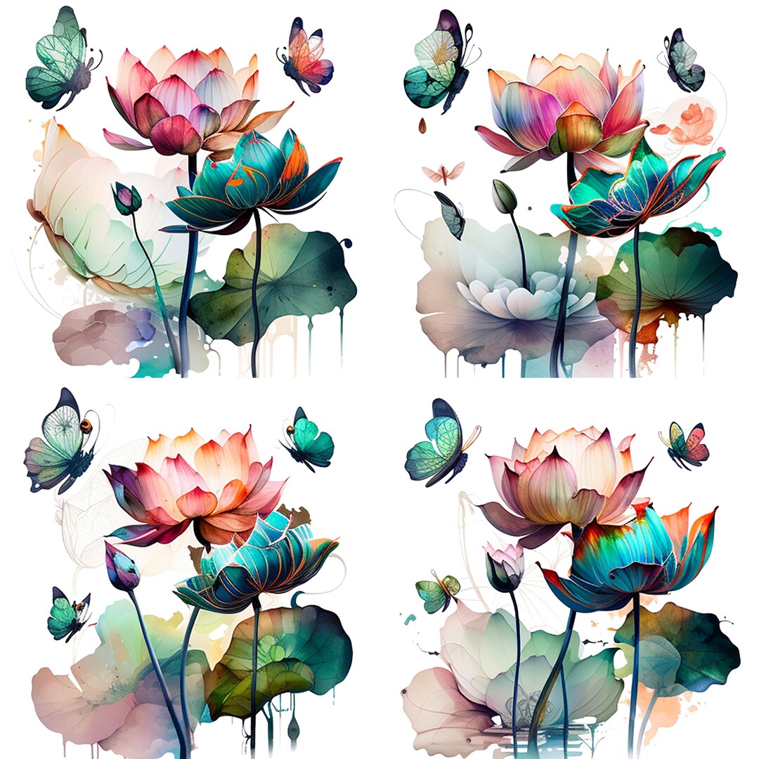 Butterfly Lotus Flower Clipart - 4 High Quality Pngs - Digital Download ...