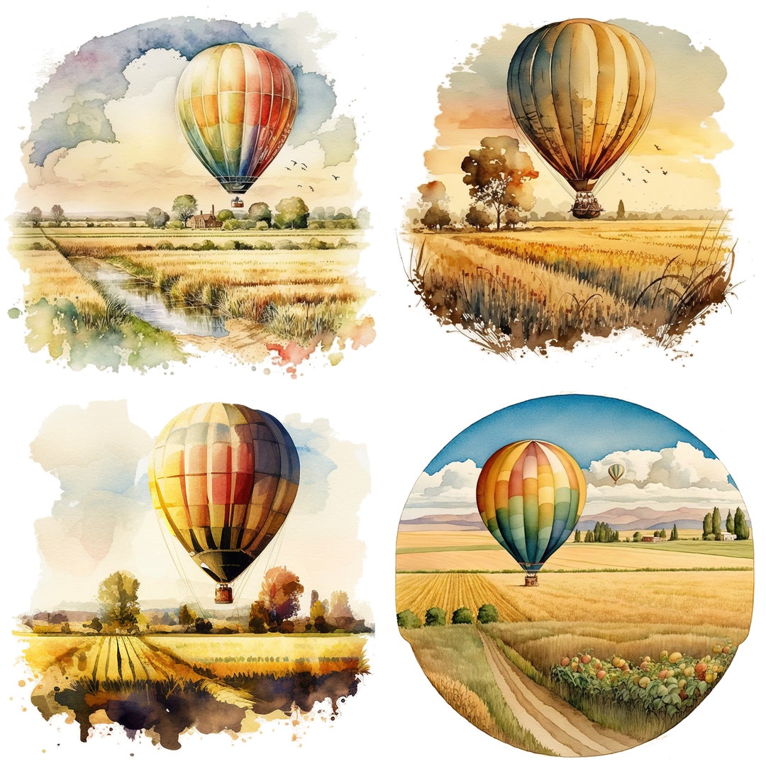 Hot Air Balloon Print Clipart Nursery Decor, Watercolor Clipart ...